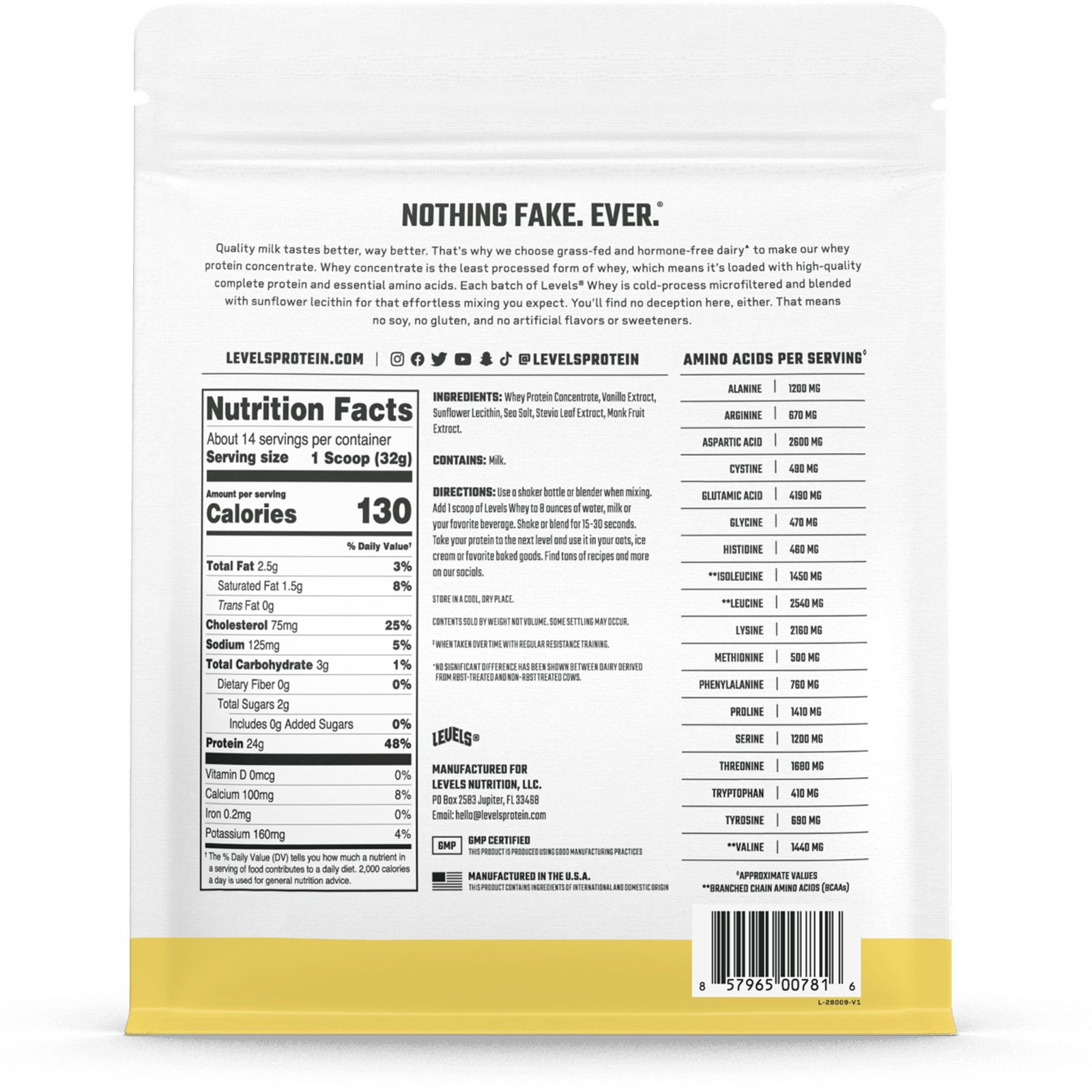 Grass Fed Whey Protein Powder - Levels